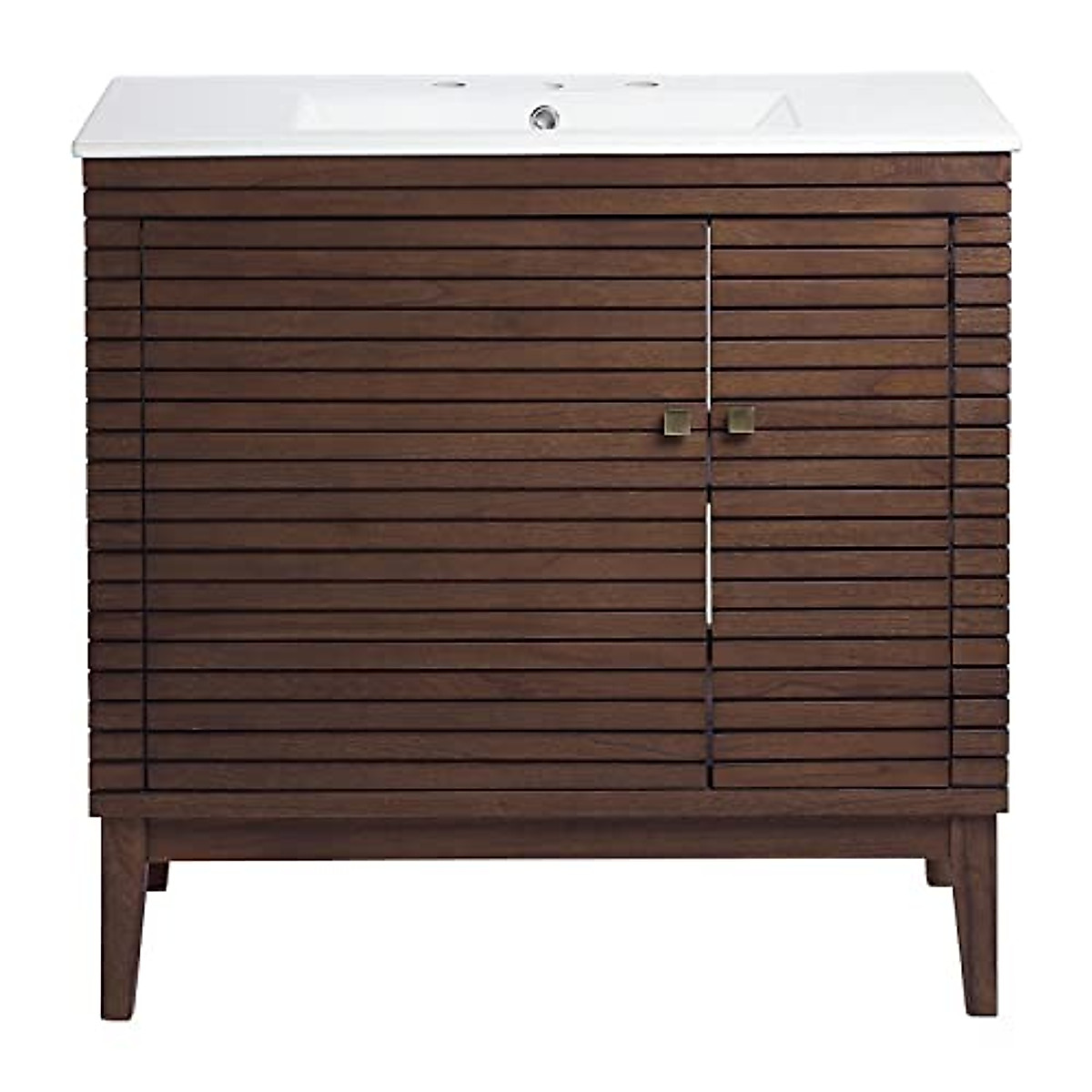Modway Ledger Wood Bathroom Vanity Cabinet, 36 Inch, Walnut White