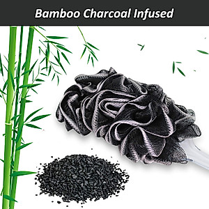 AITRAI Loofah Back Scrubber, Pack of 2 Long Handle Loofah Back Brushes for Shower Luffa on Stick Soft Mesh Body Scrubber for Men Women, Bamboo Charcoal Infused