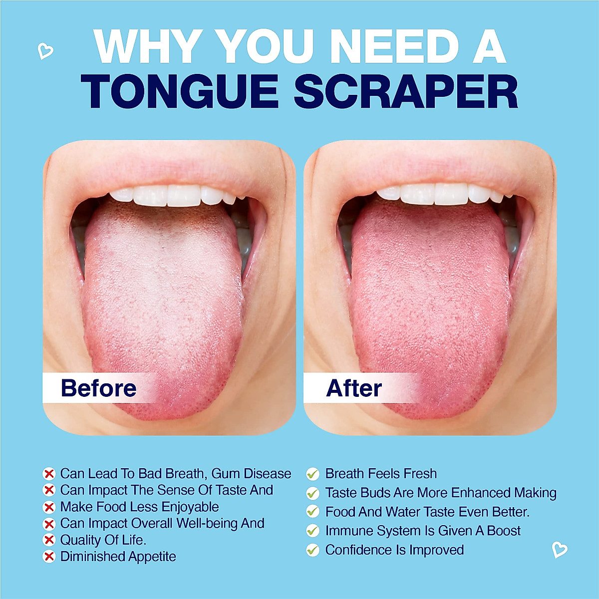Tongue Scraper & Cleaner for Adults (2 Pack) Healthy Oral Care, Easy to Use, Help Fight Bad Breath (Pink & Blue)