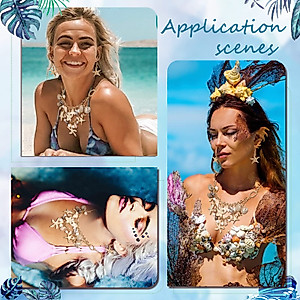 PH PandaHall 3 in 1 Mermaid Jewelry Set Sea Shell Starfish Jewelry Pearl Bib Statement Chunky Mermaid Tail Necklace Bracelets Shell Earrings Summer Mermaid Costume Jewelry for Women Valentine (Gold)