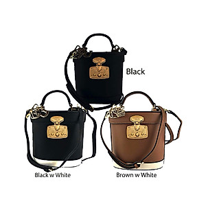 UScarmen Women's Calfskin Leather Top Handle Binocular Box Bag Black Brown (Black)