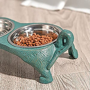 Sungmor Raised Bowls for Cats - Heavy Duty Non Slip Cast Iron Stands & 2 Stainless Steel Food Dish & Water Bowls - Great Pet Cats Feeder - Feeding & Watering Station Pet Supplies - 15.2x6.7x5.9 Inch
