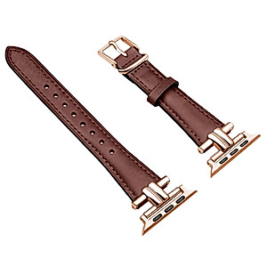 Juntan Compatible for Apple Watch Women 38mm 40mm 41mm Band, Leather Slim Band for iWatch Ultra 2 Genuine Chestnut Leather I-Shape Watch Strap Bracelet for iWatch Series 9 8 7 6 5 4 3 2 1 SE