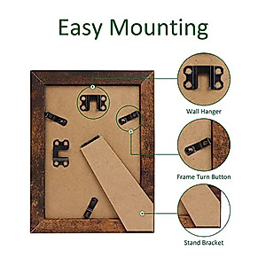 4x6 Picture Frame Set of 4, Display Photo 4x6 with Mat or 5x7 without Mat, Wooden Rustic Picture Frames for Tabletop or Wall Mounting, Brown