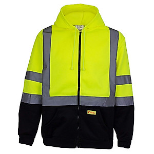 H9012 Men's ANSI Class 3 High Visibility Sweatshirt, Full Zip Hooded, Black Bottom (2XL)