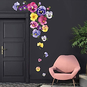 ufengke Pansy Flowers Wall Stickers DIY Floral Wall Decals Art Decor for Kids Girls Bedrooms Living Room
