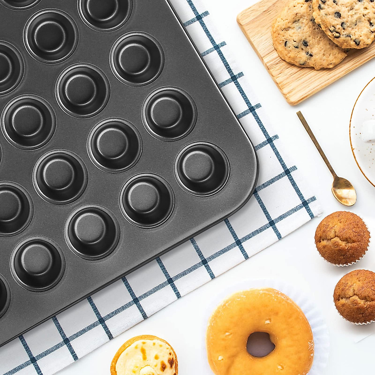 Estink 48‑Cup Cupcake Pan, NonStick Mini 48 Cups Muffin Baking Pan Round Cupcake Pan Tray Baking Mould for Oven Baking Bakeware Cooking Accessory, Grey