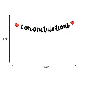 Congratulations Banner Black Letters & Red Symbol Hanging Paper Sign Decorations for Graduation, Achievement Party Celebrations, Wedding, Retirement, Bridal Shower, Shower Pre-Strung