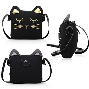 Weewooday 3 Pcs Cat Shoulder Bag Set, Christmas Cute Crossbody Bag Gift Hand Bags with Mini Coin Purse Cat Headband Gifts for Girls (Black)