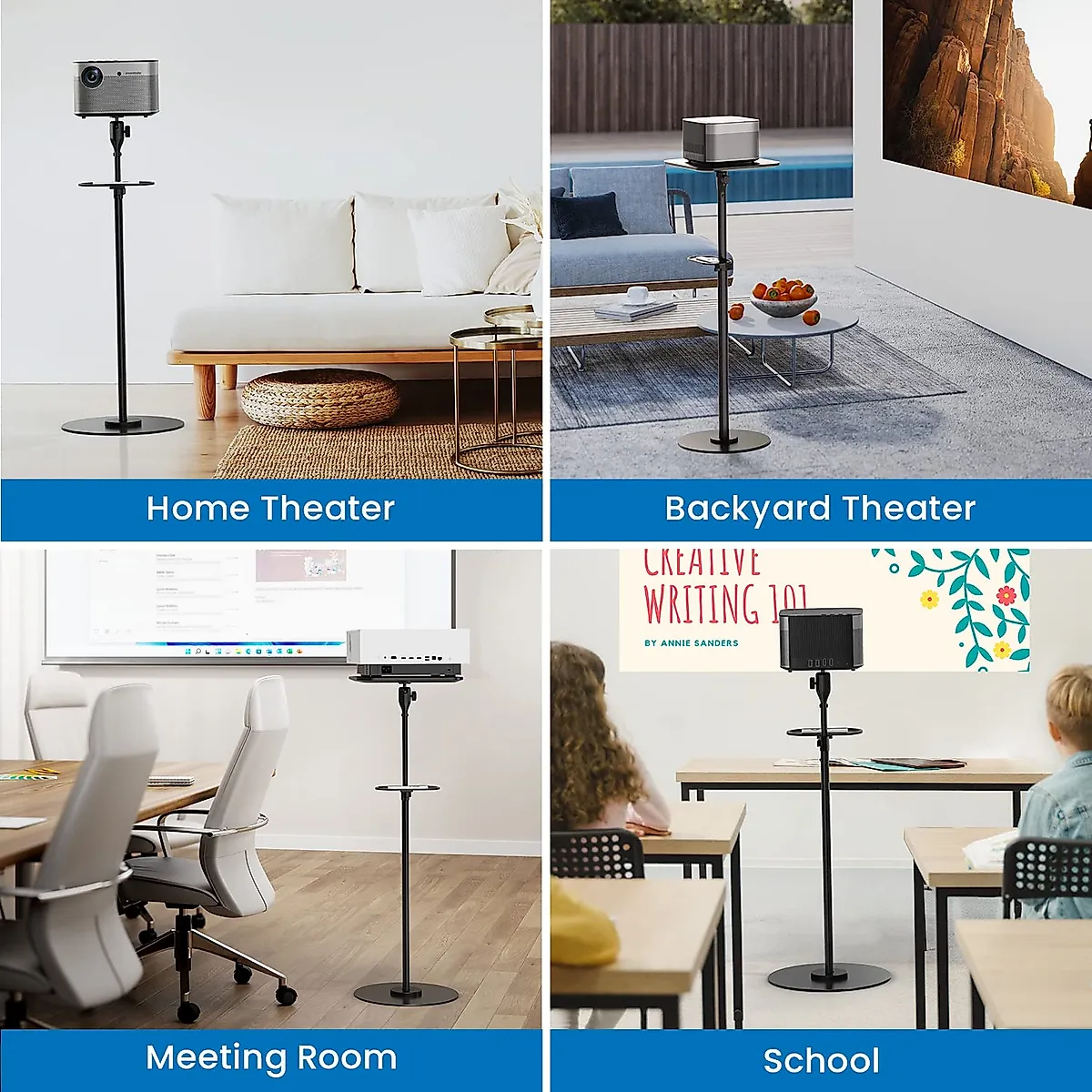 Mount-It! Dual Use Projector Stand, 2 Mounting Options: 1/4" Screw and Platform Portable Projector Stand For Mini Projectors Adjustable Height Floor Stand 13.2 lb load, For Home, Office, Studio, DJs