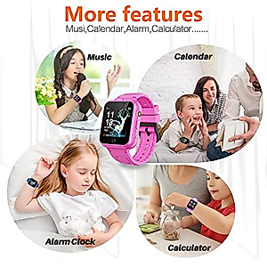 Retysaz Kids Game Smart Watch 24 Game Pedometer 2 HD Cameras Smartwatches for Children 3-14 Great Gifts to Girls Boys Electronic Learning Toys (Pink-A1)