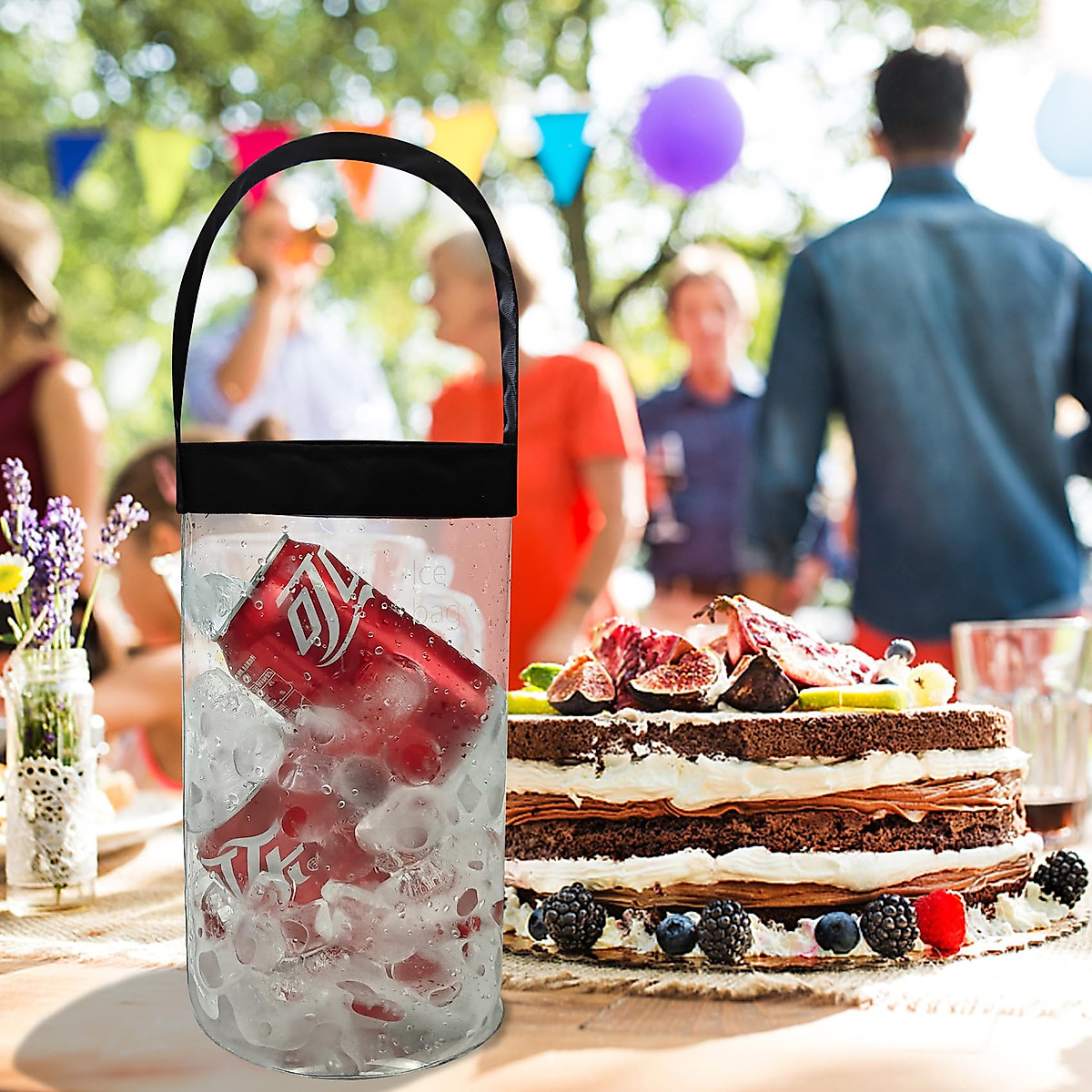 Pallesen 2 Pack Ice Wine Bag Portable Collapsible Clear Wine Pouch Cooler with Handle Wine Bottle Chiller Ice Bucket Tote for Outdoor, 750ml Standard Size Red Wine, White Wine, Cold Beer, Iced Drinks