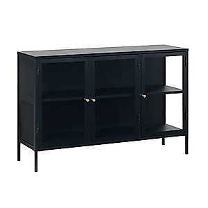 Unique Furniture Dover 3-Section Sideboard Glass Door Display Cabinet, Black