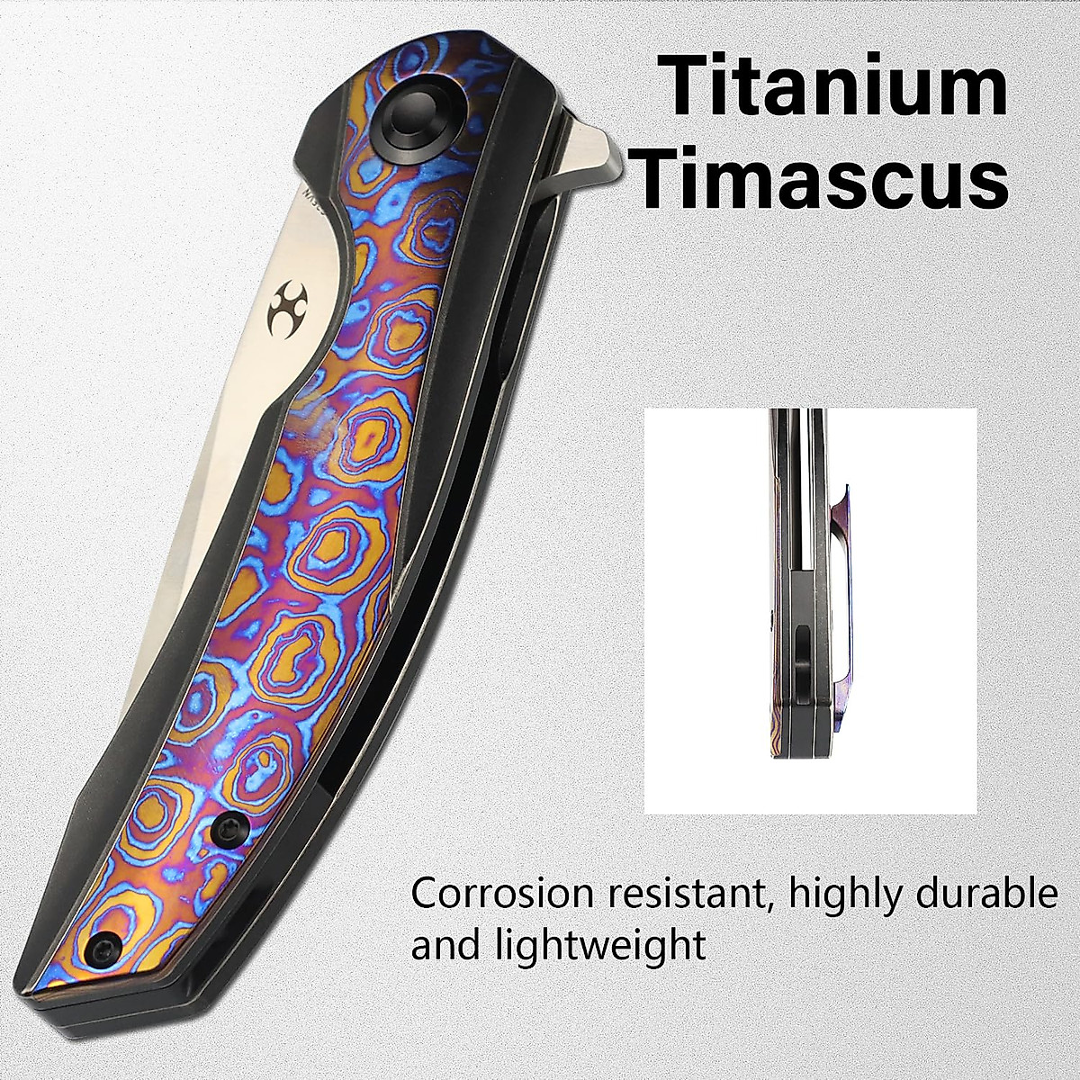 KANSEPT Accipiter Pocket Folding Knives EDC Camping Folding Knife 3.36'' Satin CPM S35VN Blade Pocket Folding Knife with Black Anodized Titanium + Timascus Handle Everyday Carry K1007E3
