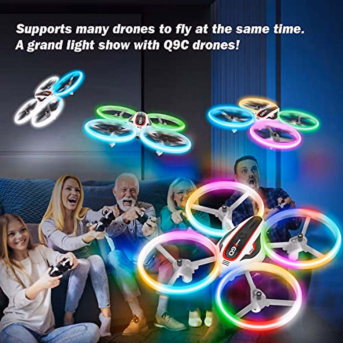 Q9C RC Drone with 720P HD FPV Camera for Kids and Adults Cool Toys Gifts for Boys Girls Teenage with LED Light,Propeller Full Protect,Hobby Quadcopter with Altitude Hold,2 Batteries and Remote Control,Easy to Fly