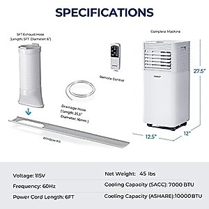 COSTWAY Portable Air Conditioner, 4-in-1 Air Conditioner for Room Spaces up to 350sq.ft, with Remote Control, 24H Timer & Window Venting Kit, Multi-function & Powerful AC Unit with Sleep Mode for Bedroom, Living Room, Office (10000BTU, White)