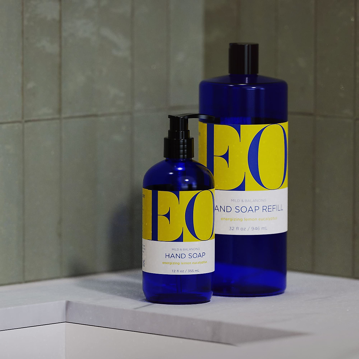 EO Liquid Hand Soap, 12 Ounce (Pack of 3), Lemon and Eucalyptus, Organic Plant-Based Gentle Cleanser with Pure Essential Oils