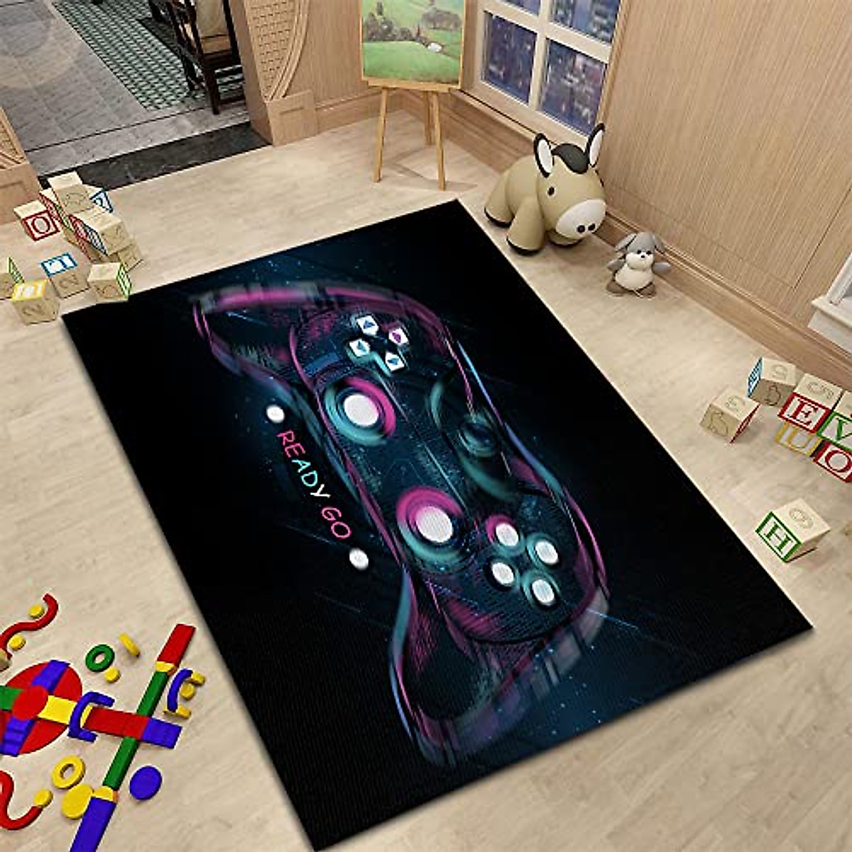 Sunnycitron Gaming Area Rugs Gamer Player Rug for Boys Room Decor Teens 3D Video Game Controller Room Mat Carpet Decor for Bedroom Living Room Playroom Carpet Black Red (59"x39")
