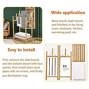 Nisorpa 3 Tier Freestanding Towel Rack Bamboo Bathroom Towel Drying Stand Holder Bamboo Standing Towel Rack with Bottom Storage Shelf for Hand Towel Washcloth Facecloth Small Bath Towel and Bathrobe