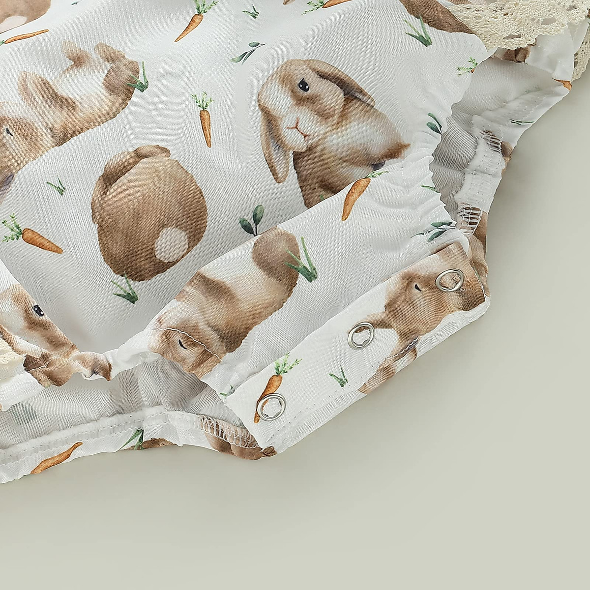 Newborn Infant Baby Girl Easter Outfit Bunny Romper Lace Sleeveless Bodysuit Jumpsuit Headband Summer Clothes White 18-24 Months