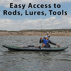 385FTA Fasttrack Angler 1–2-Person Inflatable Green Fishing Kayak-Rigid Keel, Drop Stitch Floor w/Seat(s), Paddle(s), Pump & Bag (385FTA Fasttrack Angler Pro Angler Kayak)