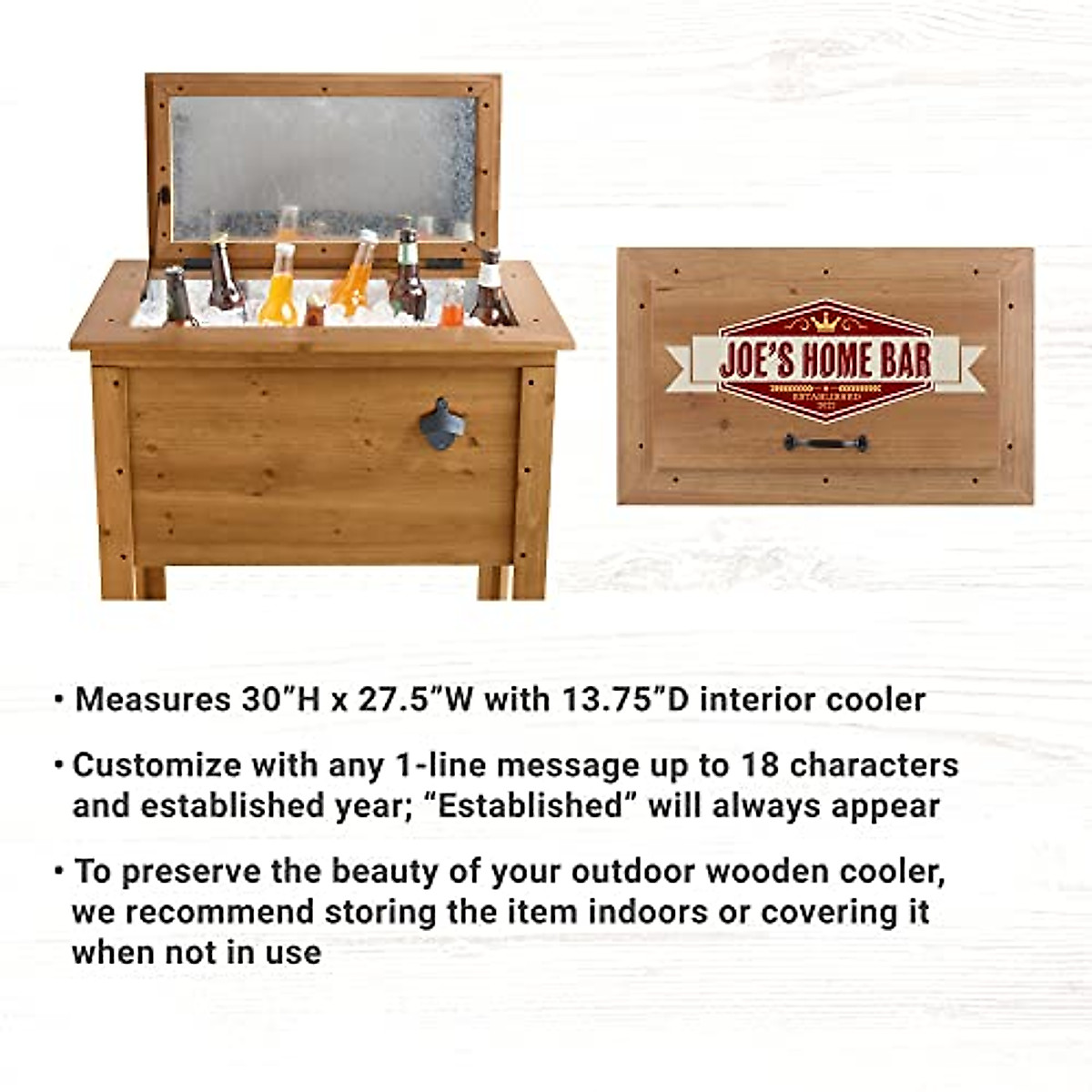 Let's Make Memories Personalized Tavern Outdoor Wooden Cooler - Father’s Day - for Dad - Burgundy
