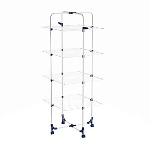 Lavish Home Clothes Drying Rack – 4-Tiered Laundry Station with Collapsible Shelves and Wheels for Folding, Sorting and Air Drying Garments