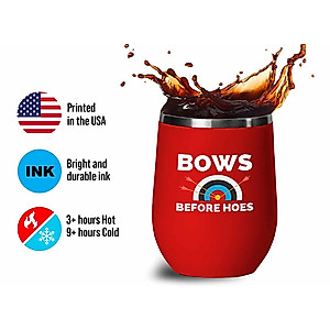 Archery Red Wine Tumbler 12oz - Bows before hocs - Archery Trainer Bowfishing Deer Shooting Target Shot
