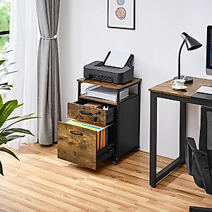 Yaheetech Mobile File Cabinet, Rolling Filing Office Cabinet with Wheels and Lock for A4, Letter Size, Printer Stand with Open Shelf for Home Office, Hanging File Folders, Rustic Brown+Black