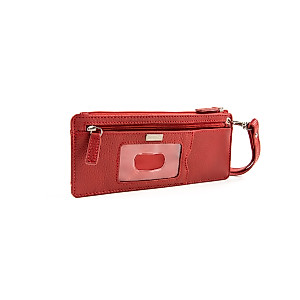 WalletBe Women's Wallet Ultra Thin Leather RFID Credit Card Pebbled Red