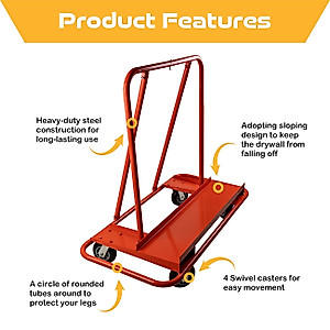 biosp Drywall Sheet Cart 1800LBS Load Capacity Drywall Cart Panel Dolly with 4 Swivel Wheels Handling Wall Panel Sheetrock Wood Panel Heavy Duty Casters Rolling Dolly for Garage Home Warehouse