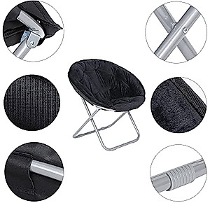 ZenStyle Faux Fur Saucer Chair, Folding Chair Soft Lounge Chair, Portable Moon Chair for Bedroom, Dorm Rooms, Apartments, Lounging, Garden and Courtyard, Black