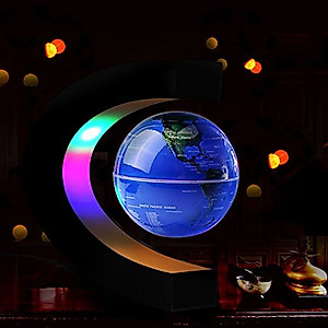 FUGEST Magnetic Levitation Floating Globe World Map with C Shape Base (Blue 3" Globe)