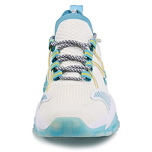 AMLANG Womens Fashion Sneakers Mesh Slip on Running Walking Exercise Shoes White Blue Size 9.5