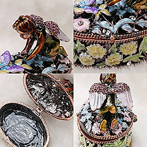 YU FENG Vintage Angel Flower Trinket Boxes Hinged Crystal Jeweled Collectible Jewerly Display Ring Holder Box