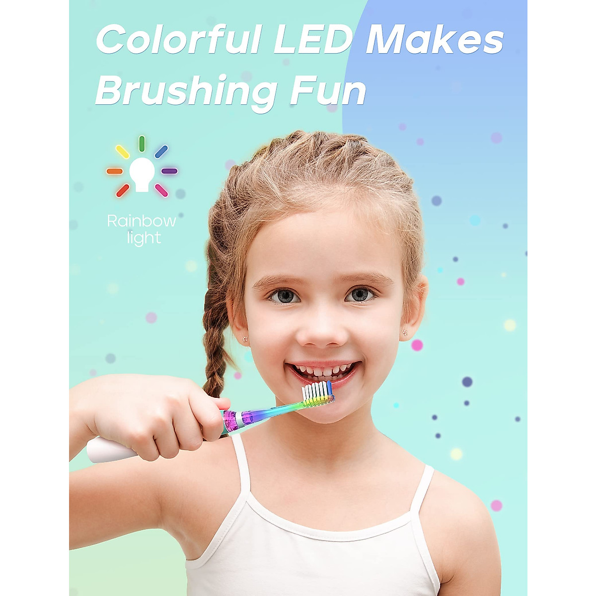SEAGO Kids Electric Toothbrush with 2 Mins Brushing Timer and 4 Replacement Bursh Heads, Rainbow LED Light Make Brushing Fun, Green Color Boys Battery Powerd Toothbrush for 4-12 Years Old，SG-977