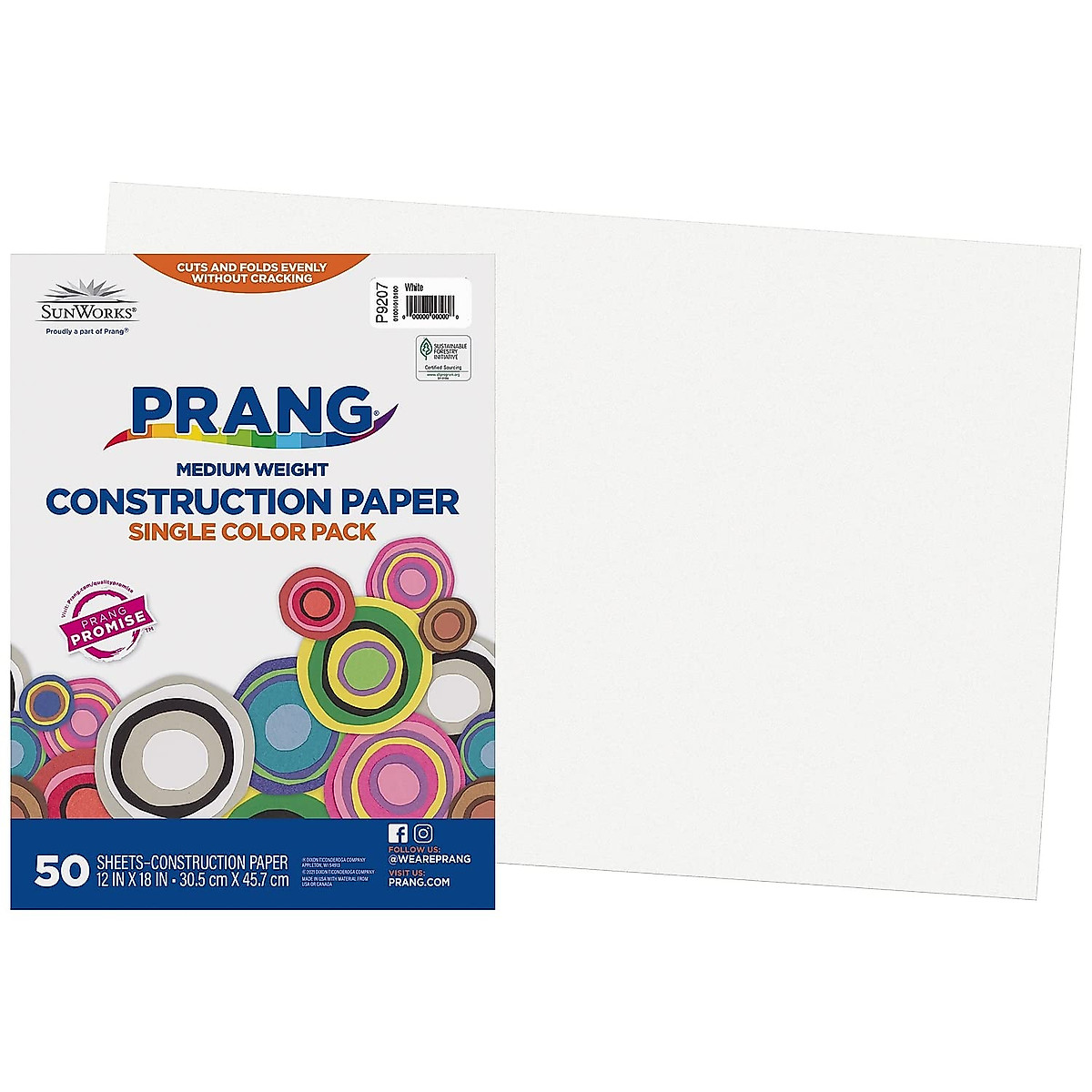 SunWorks 9207 Construction Paper, 58 lbs., 12 x 18, White, 50 Sheets/Pack
