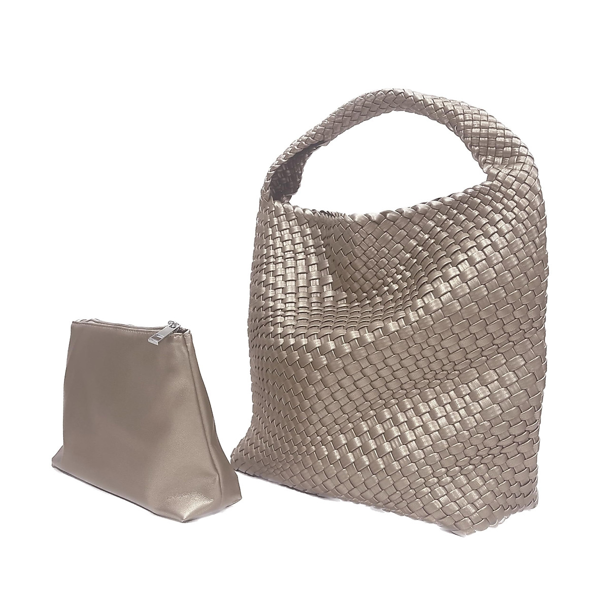 BEVIVID Woven Tote Bag for Women,Woven Bag Purses and Handbags,Hand-Woven Tote Handbag,Woven Shoulder Bag,Woven Leather Handbags Champagne gold