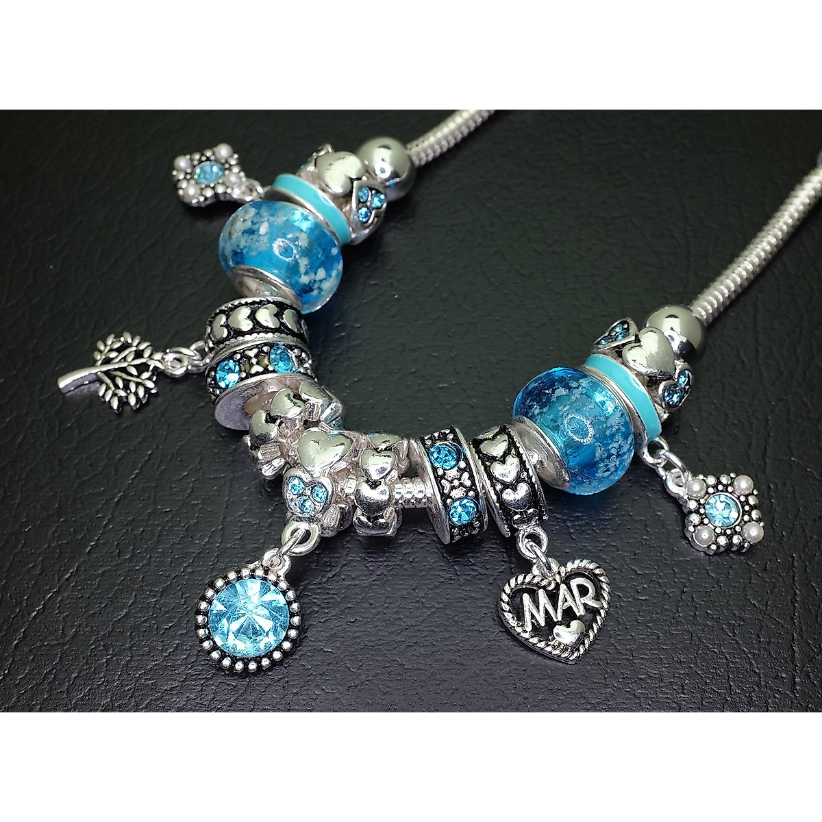 Falari Birthstone Bracelet Multi-Color Charm Beads Silvertone March OB07234-MAR