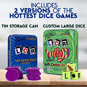 George & Company LLC LCR (Left Right Center) in Blue & Dice Game in Green Tin Gift Set Bundle - 2 Pack