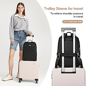 FULL DESIGN Travel Laptop Backpack for Women, 14 inch Water Resistant Computer Backpack, Fashion Daypack Shoulder Bag for Work School (Black)