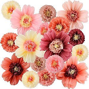 Crowye 24 Pcs Large Colorful Tissue Paper Flowers 20" Handcrafted Giant Fiesta Paper Flowers for Mexican Party Wedding Birthday Backdrop Baby Shower Nursery Craft Outdoor Wall Decor (Vivid Color)