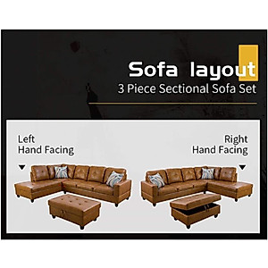 AYCP Golden Coast Furniture Sectional Sofa Set, L Shape Couch, Living Room Sofa Set, Leather Sectional Sofa with Storage Ottoman 103.5inch x 74.5inch x 35inch