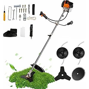 58CC Gas String Trimmer 2-Cycle Gas Brush Cutter Straight Shaft 4 in 1 Cordless Grass Edger Weed Wacker Gasoline Powered Weed Eater with 4 Detachable Heads for Lawn and Garden Care-Orange