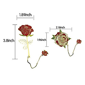 2 Pieces Cute Metal Flower Corner Bookmarks for Women Rose Bookmarkers for Book Lovers, Book Markers Gifts for Teacher's Day Christmas Birthday Valentine's Day (Rose)