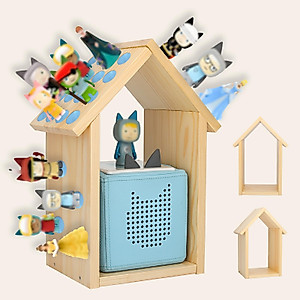 Taladad for Tonie Shelf,Tonies Storage with 40Pcs Adhesive Metal Plate for Creative Tonie Box Magnetic Shelf for Tonie Figures,Characters,Wooden Shelf for Kids (House)