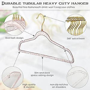 20 Pcs Clear Acrylic Hangers Plastic Glitter Coat Hanger Non Slip Space Saving Suit Hangers Heavy Duty Clothes Hanger with Non Slip Notches (Pink and Gold)