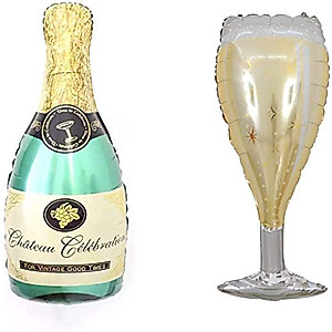 Bachelorette Party Decorations Balloons - Bridal Shower Decorations | YAY Party Banner Balloon | Champagne Bottle Goblet Balloons | Ring Foil | Engagement Party Decoration - Bachelorette Favor