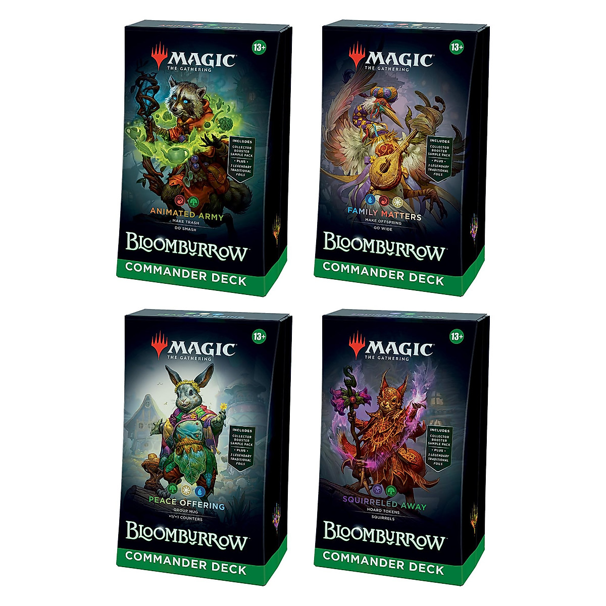 Magic: The Gathering Bloomburrow Commander Deck Bundle - Includes All 4 Decks (Animated Army, Family Matters, Peace Offering, and Squirreled Away)