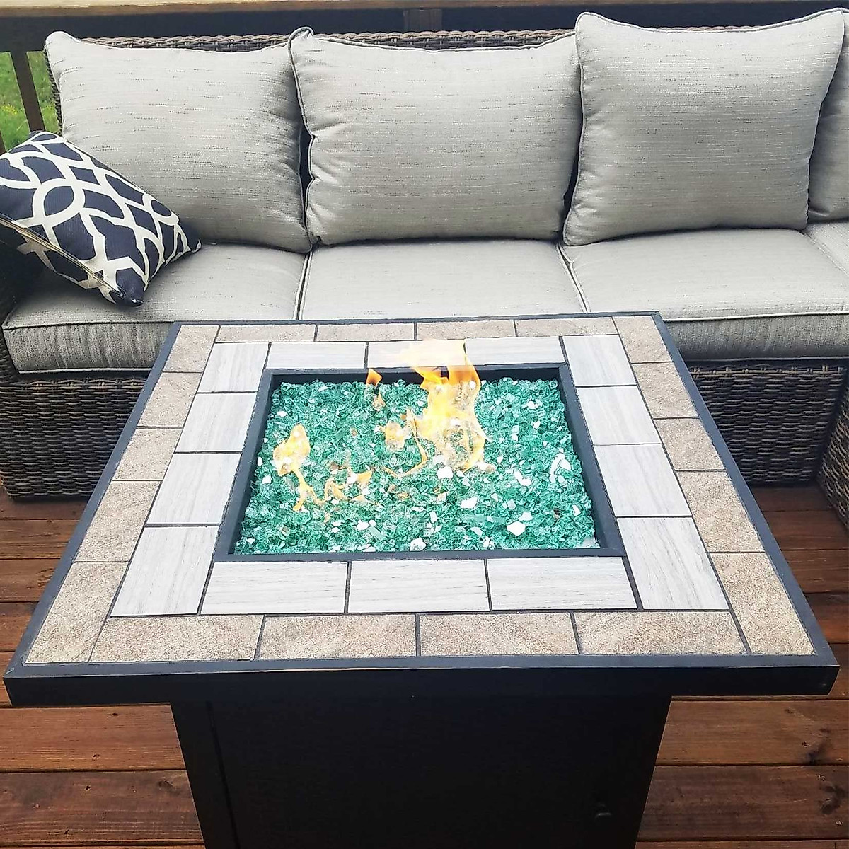 GRISUN Fire Glass for Fire Pit, 1/2 Inch Mix 20 Pounds High Luster Reflective Tempered Glass Rocks for Natural or Propane Fireplace, Safe for Outdoors and Indoors Firepit Glass